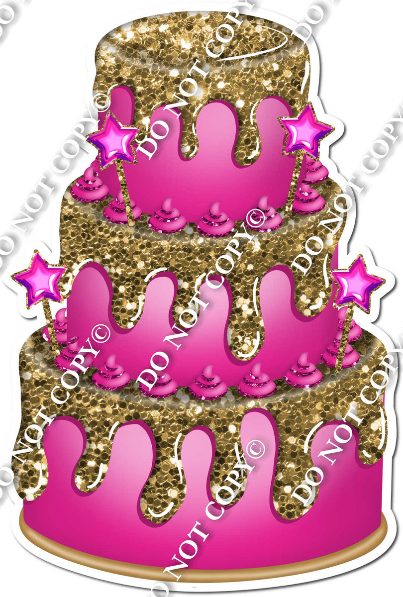 Hot Pink Cake , Gold Dollops & Drip| Sign Swag USA